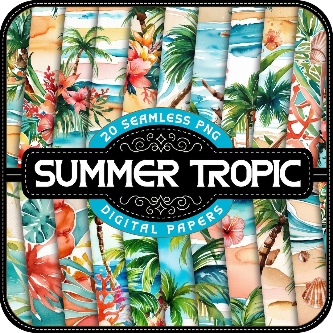 SUMMER Digital Papers Tropical Palm Tree Beach Backgrounds Printable ...