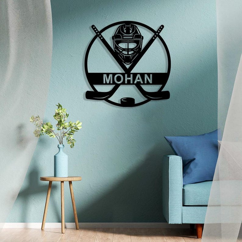 Custom Metal Ice Hockey Name Sign, Personalised Player Stick Wall Art ...