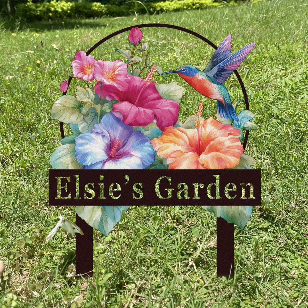 Custom Hummingbird Garden Metal Sign With Stake, Personalized Flower ...