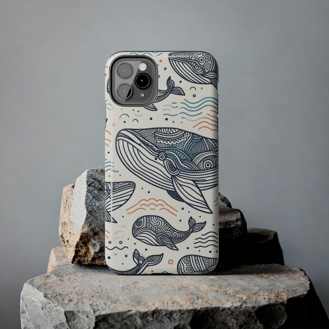 Simplistic Whale Ocean Wave Line-art Design Phone Case for Iphones 15 ...