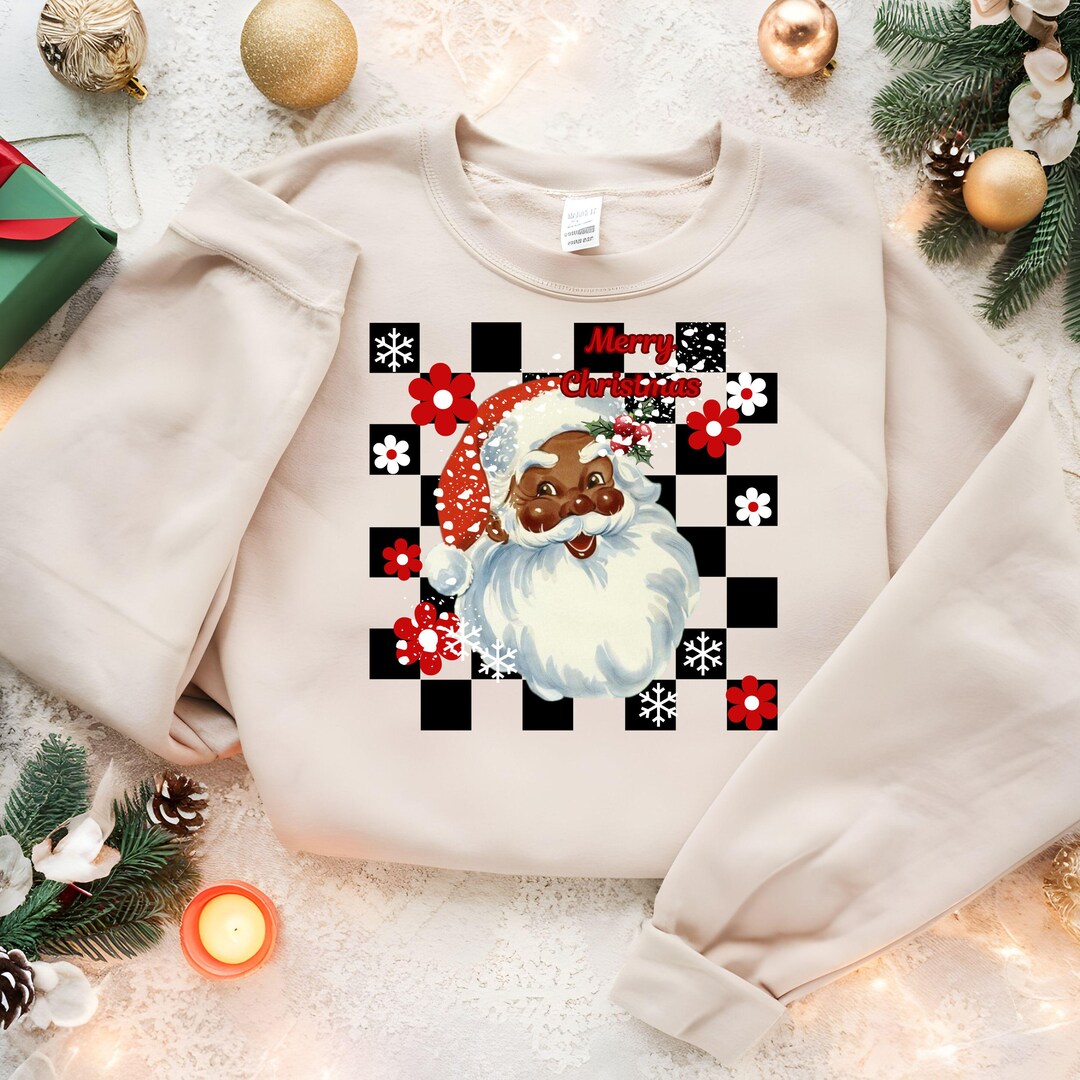 Vintage Black Santa Checkered Backgroundd Png 2024, Afro Santa Claus ...
