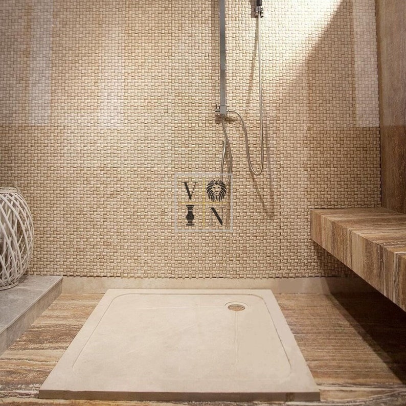 Beige Limestone Slip Resistant Shower Tray - Handcrafted, 100% Natural ...