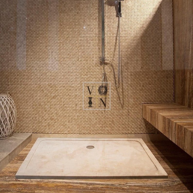 Beige Limestone Slip Resistant Shower Tray - Handcrafted, 100% Natural ...