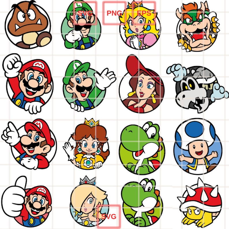 Super Mario Characters Bundle Svg, Mario Characters Svg, Super Mario ...