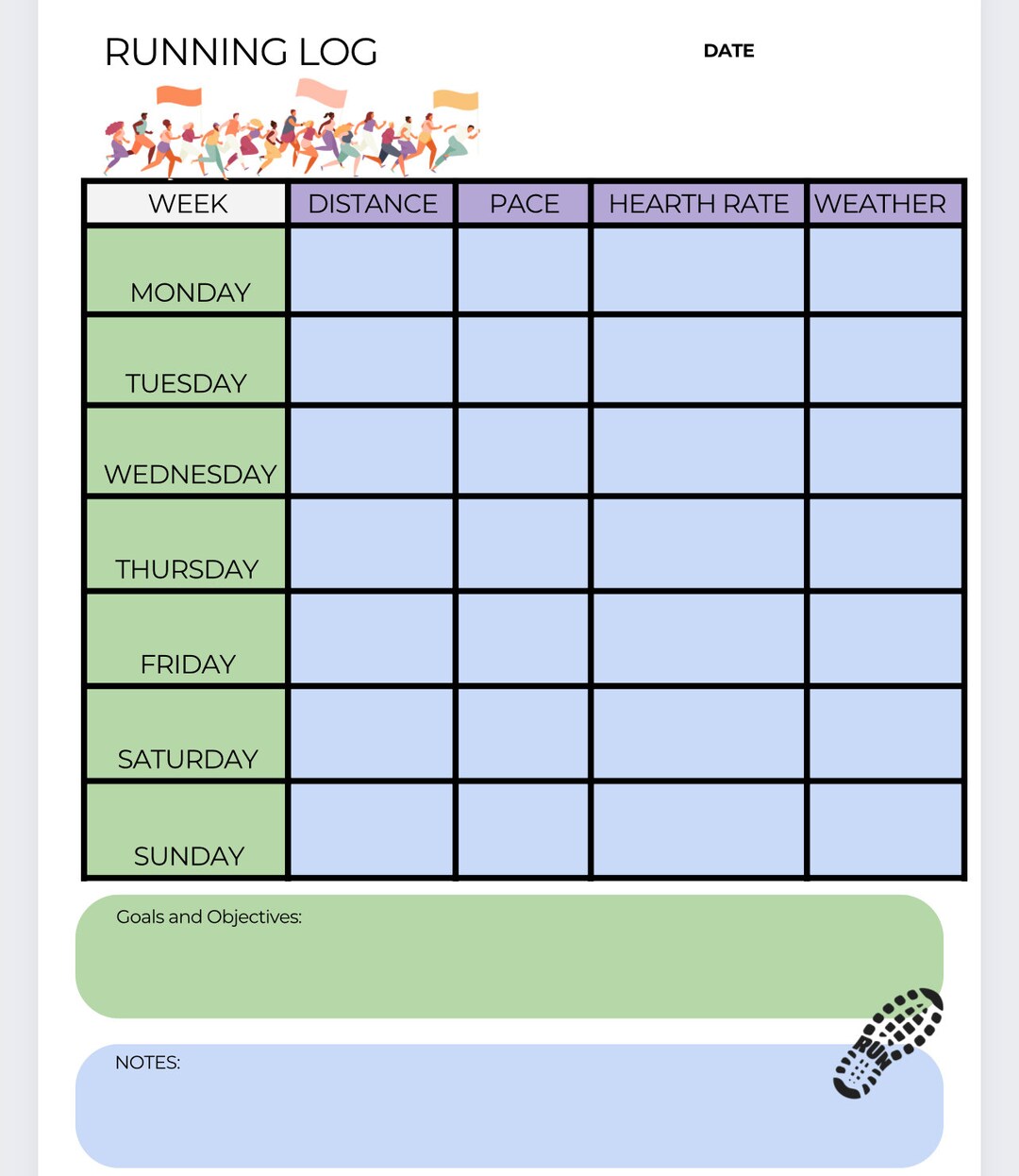 Monthly Running Log Printable Template, Running Journal, Cardio ...