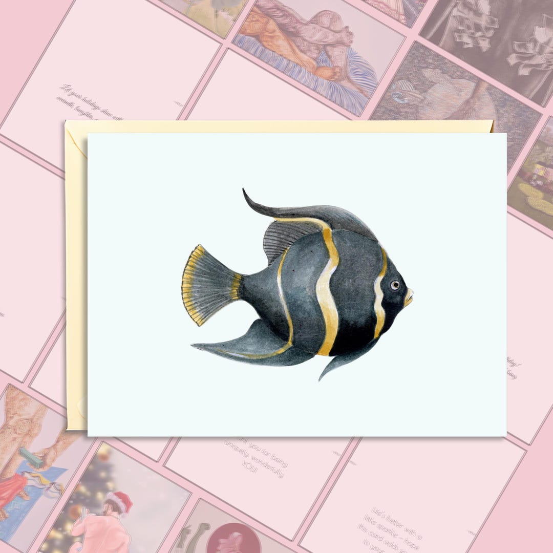Minimalist Angel Fish Card Template - Elegant DIY Greeting Card - Print ...