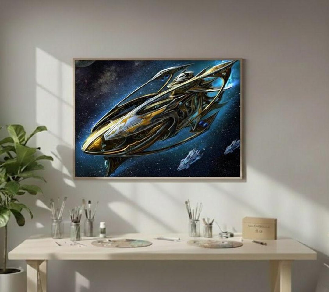 StarCraft Protoss Carrier Fan Art Ölgemälde Goldenes Alien-Raumschiff ...