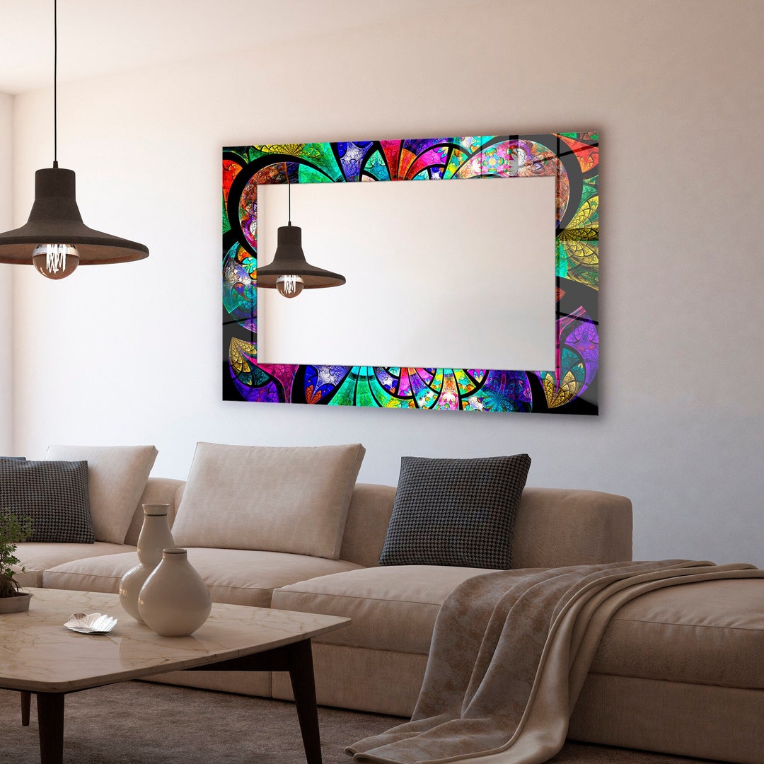Colorful Abstract Tempered Glass Rectangular Wall Mirror: Decorative ...