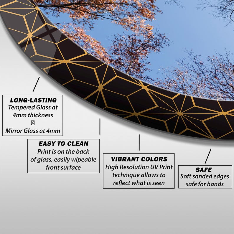 Black Geometric Abstract Tempered Glass Rectangular Wall Mirror: Modern ...