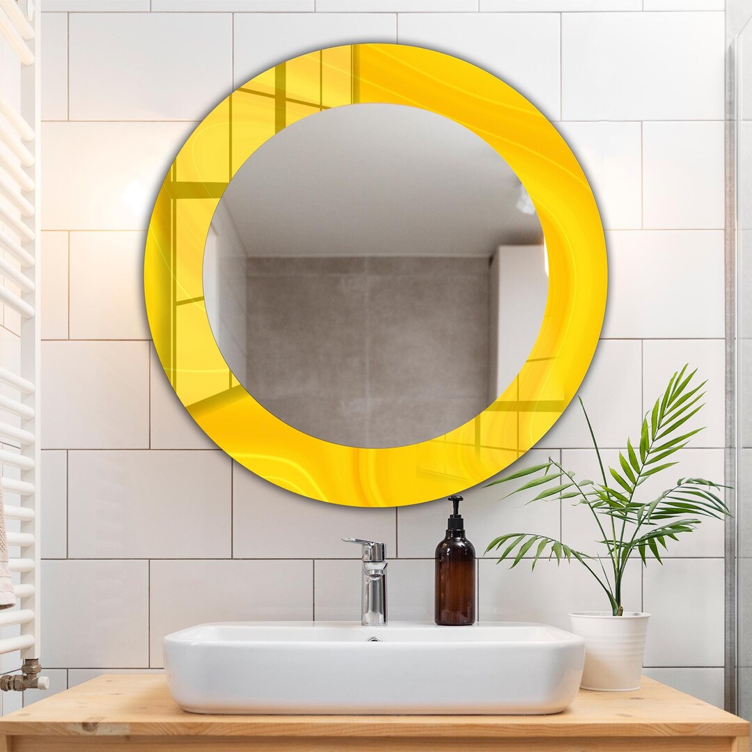 Yellow Abstract Theme Mirror Wall Decor for Living Room, Bedroom ...