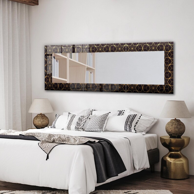 Black Geometric Abstract Tempered Glass Rectangular Wall Mirror: Modern ...