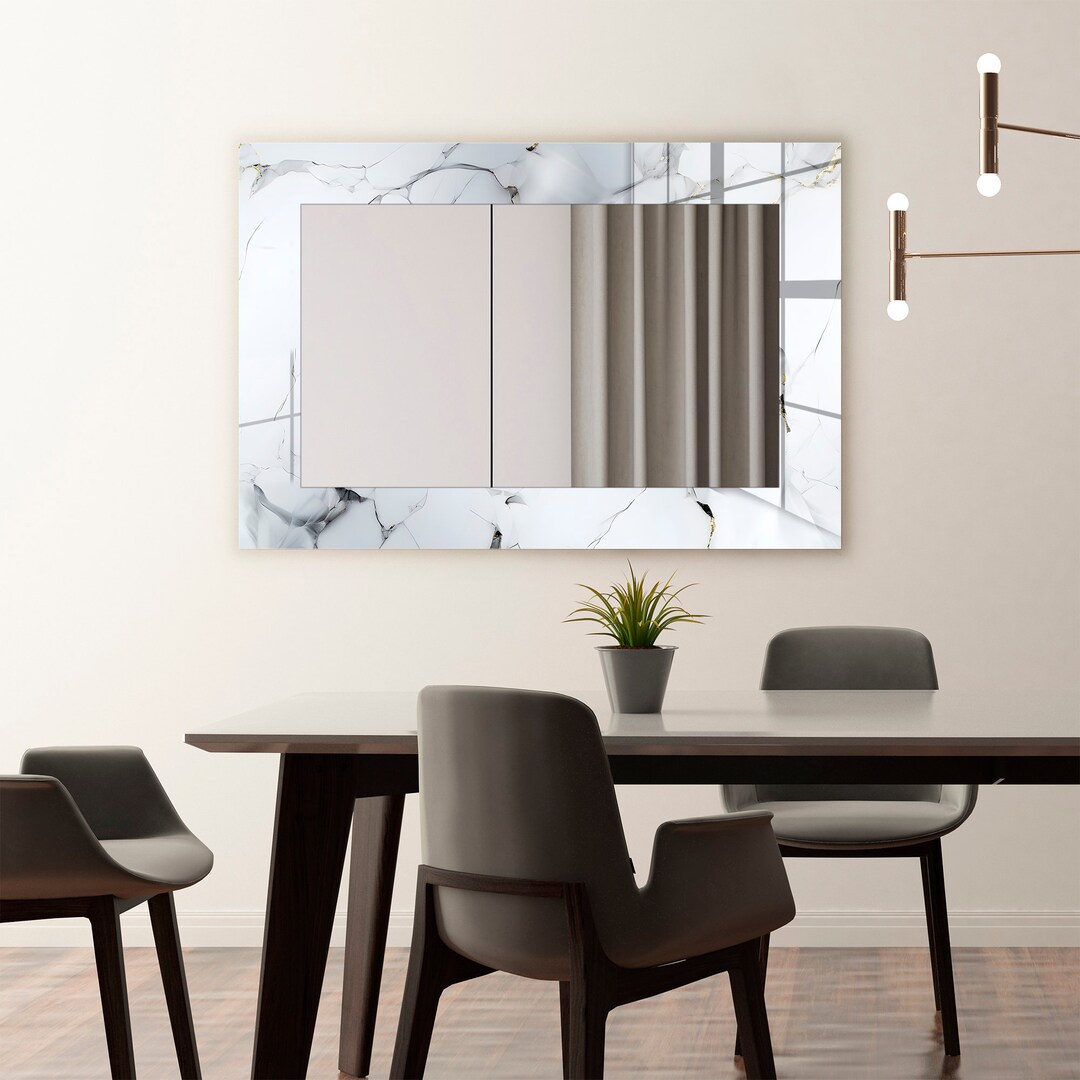 Marble Theme Tempered Glass Rectangular Wall Mirror: Decorative ...