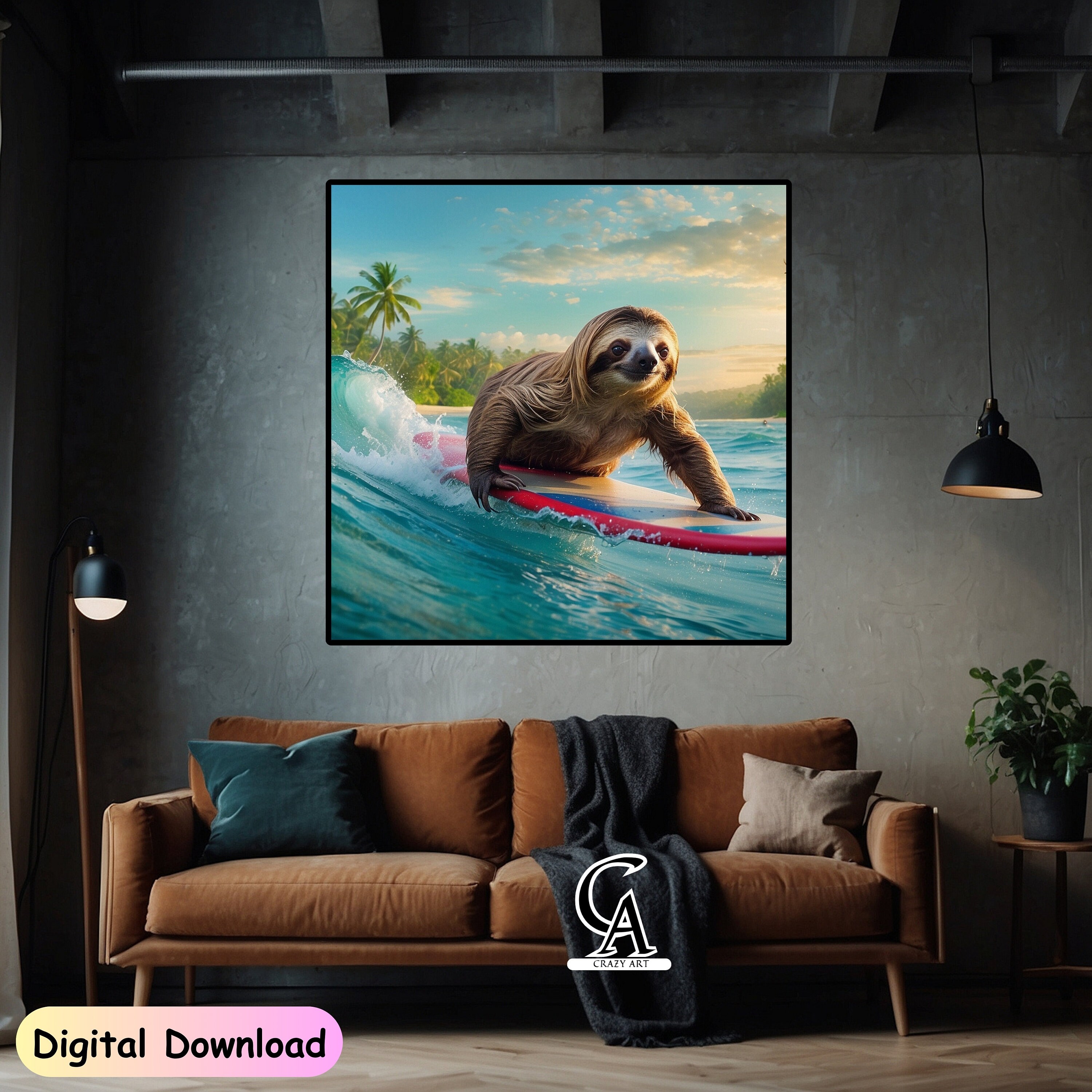 Surf's Up, Slow Down: the Sloth's Epic Ride, Funny Animal Print, Home ...