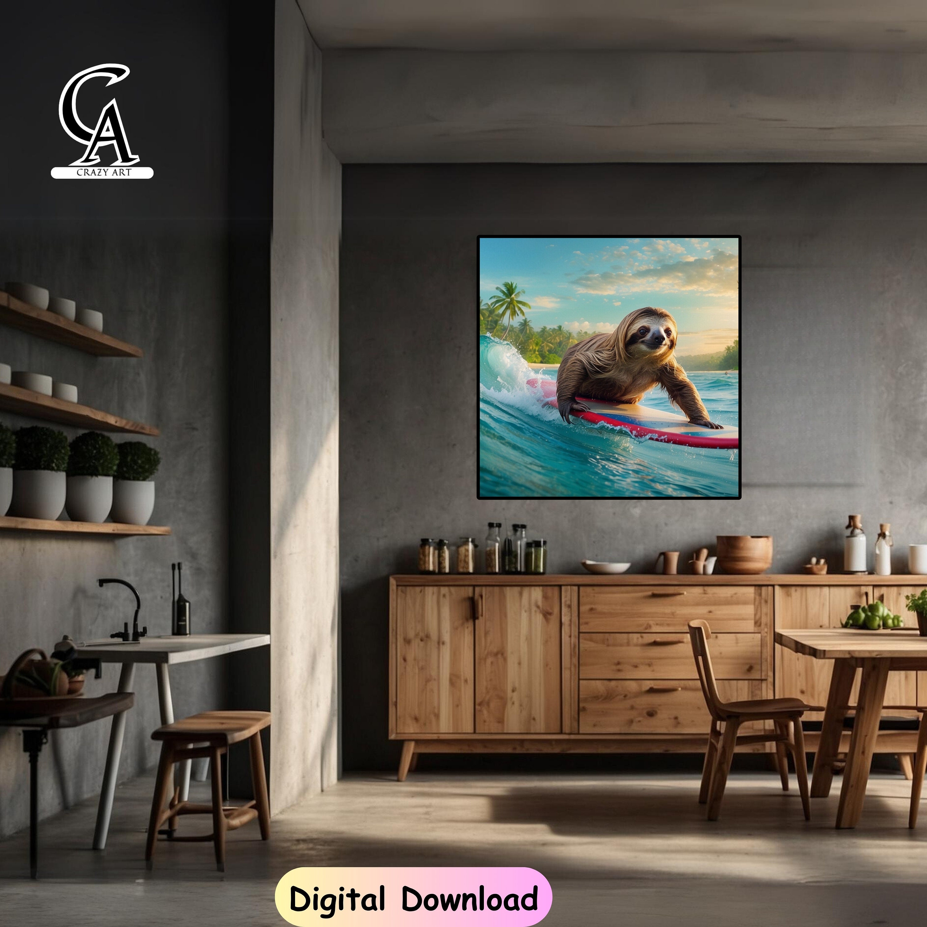 Surf's Up, Slow Down: the Sloth's Epic Ride, Funny Animal Print, Home ...