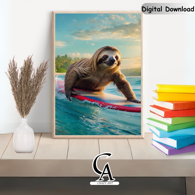 Surf's Up, Slow Down: the Sloth's Epic Ride, Funny Animal Print, Home ...