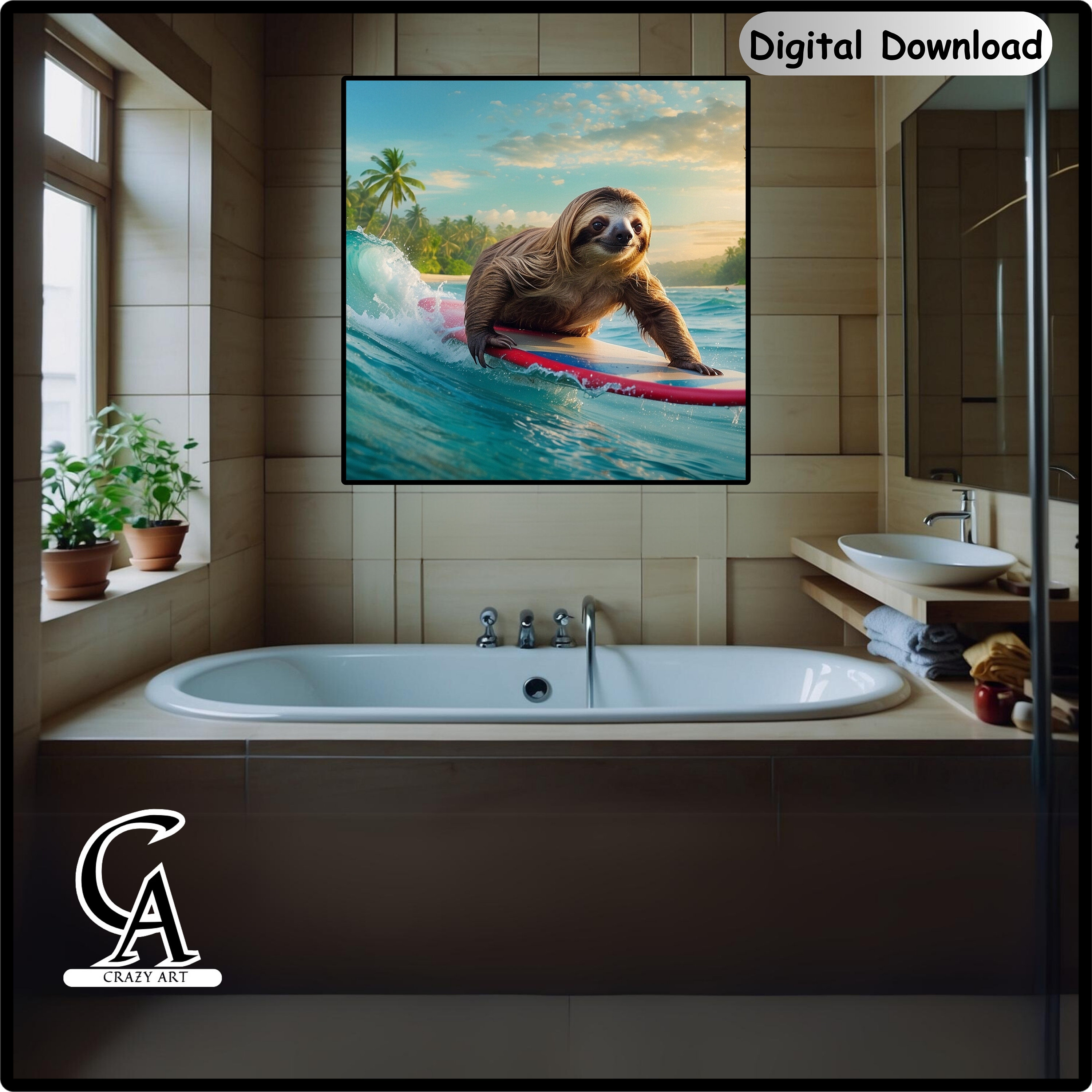 Surf's Up, Slow Down: the Sloth's Epic Ride, Funny Animal Print, Home ...