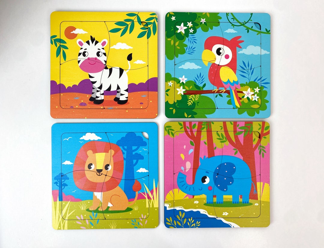 Set of 4 Puzzles for Toddler, Zebra, Parrot, Lion, Elephant Puzzles for ...