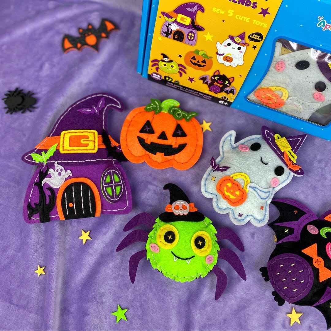 Halloween Sewing Craft Kit for Kids, DIY Stuffed Pumpkin, Ghost and Bat ...
