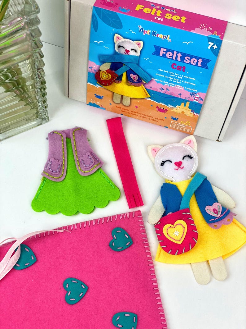 Felt Cat Sewing Kit, Animals Craft Kit, Fine Motor Activity for Kids ...