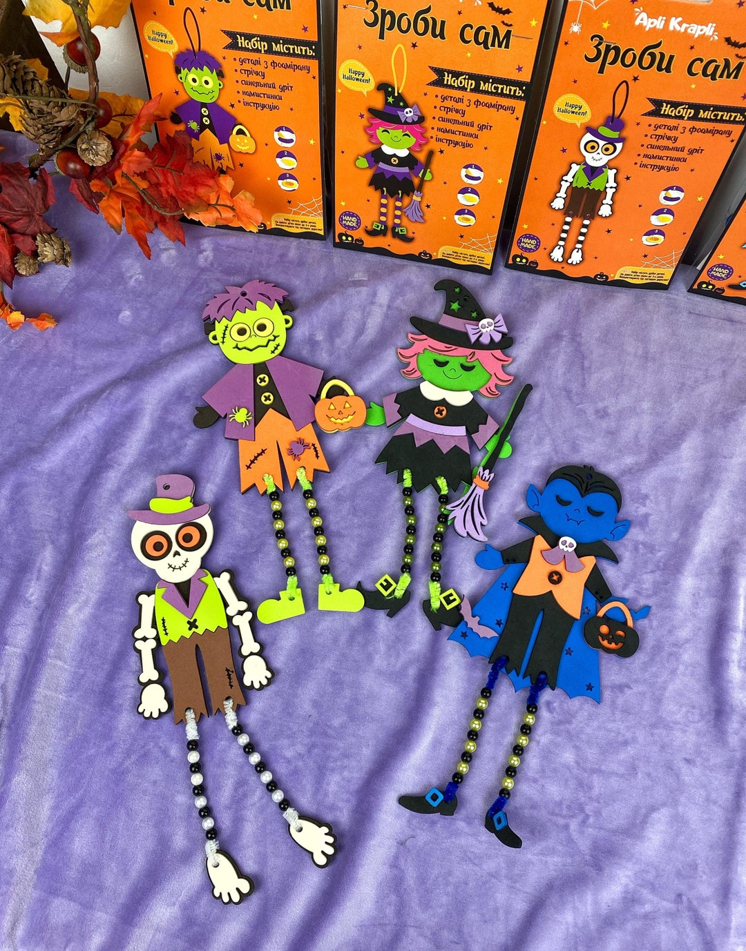 DIY Halloween Kids Craft Kit, Figures of Halloween Witch, Skeleton ...