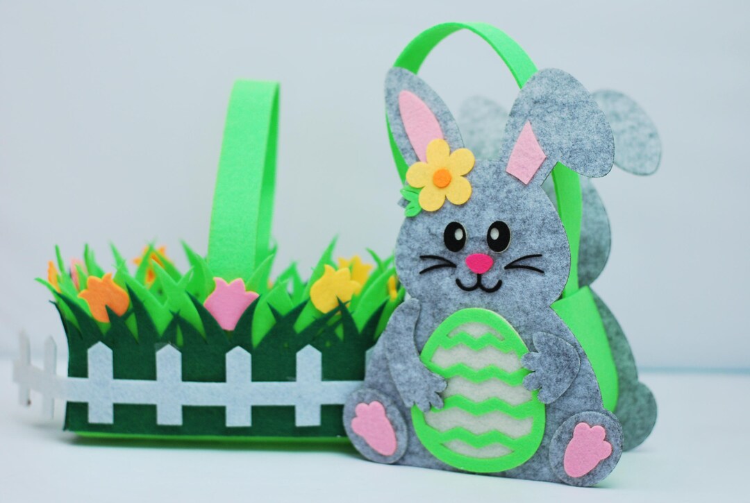 Felt Easter Basket Set, Bunny and Flower Meadow Basket, Spring Gift ...