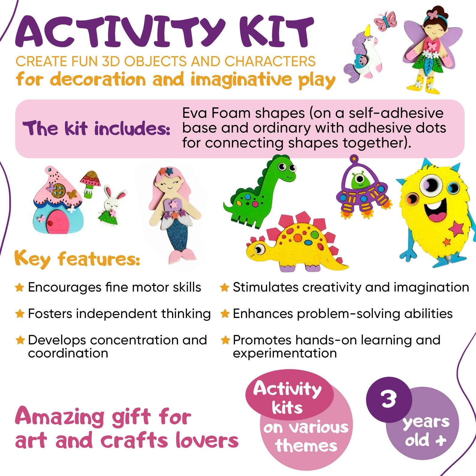 Dino Craft Kit, Foam Sticker Shapes to Make Cute Dinosaurs, Creative ...