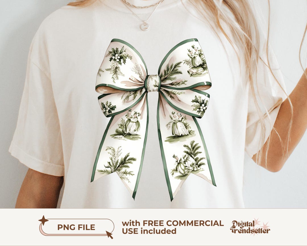 Green Toile Christmas Bow Png Chinoiserie Bow Holiday Sublimation Png ...