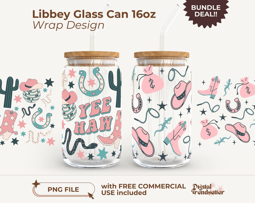 Retro Cowgirl Libbey Glass Wrap Bundle Cowboy Hat and Boots Libbey ...