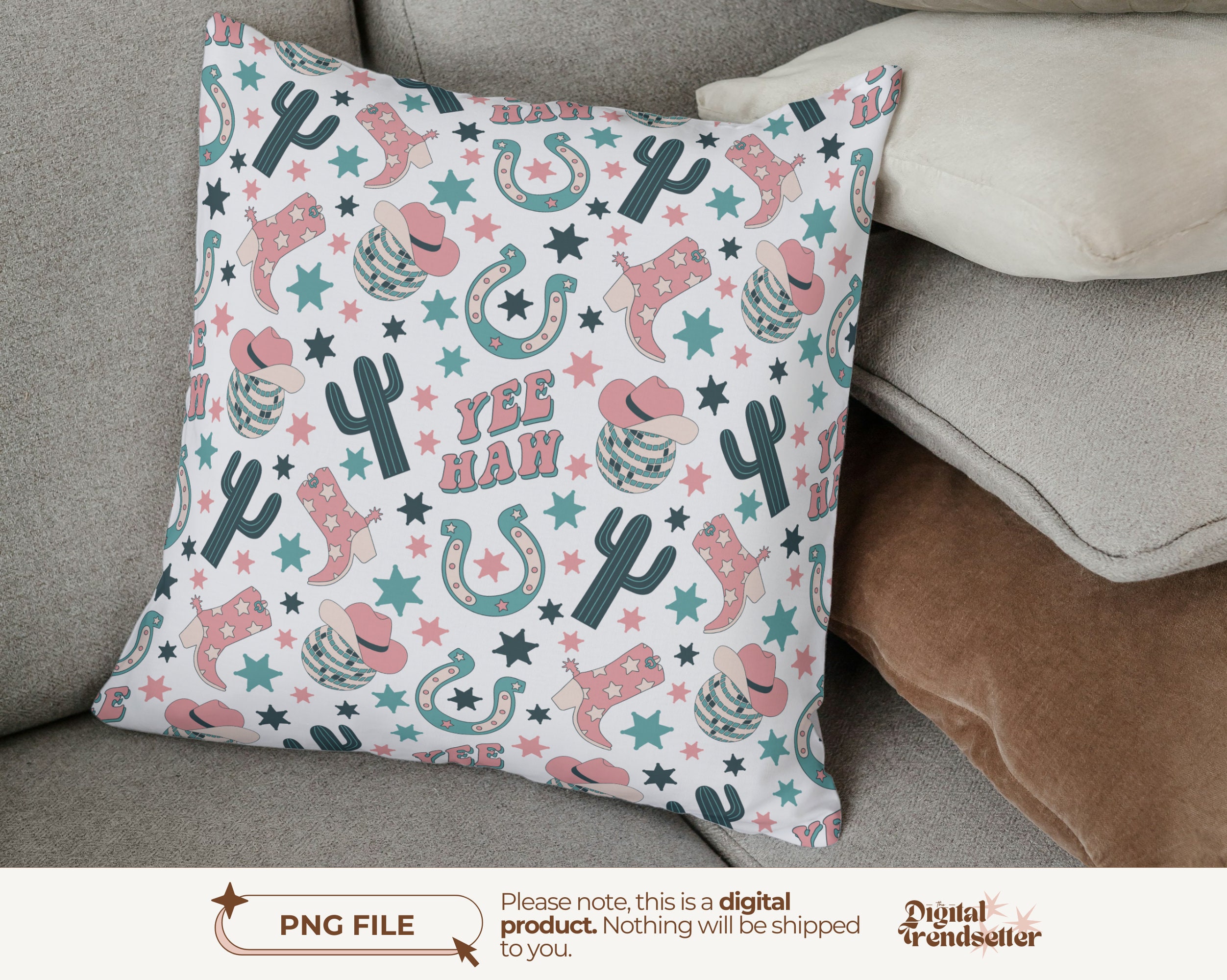 Trendy Western Cowgirl Seamless Pattern 60s Inspired Pastel Western ...