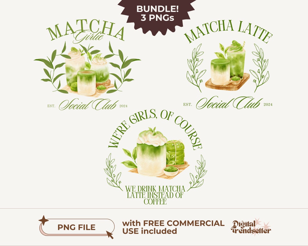 Matcha Latte Png Bundle Matcha Girl T-shirt Design Trendy Matcha Tea ...