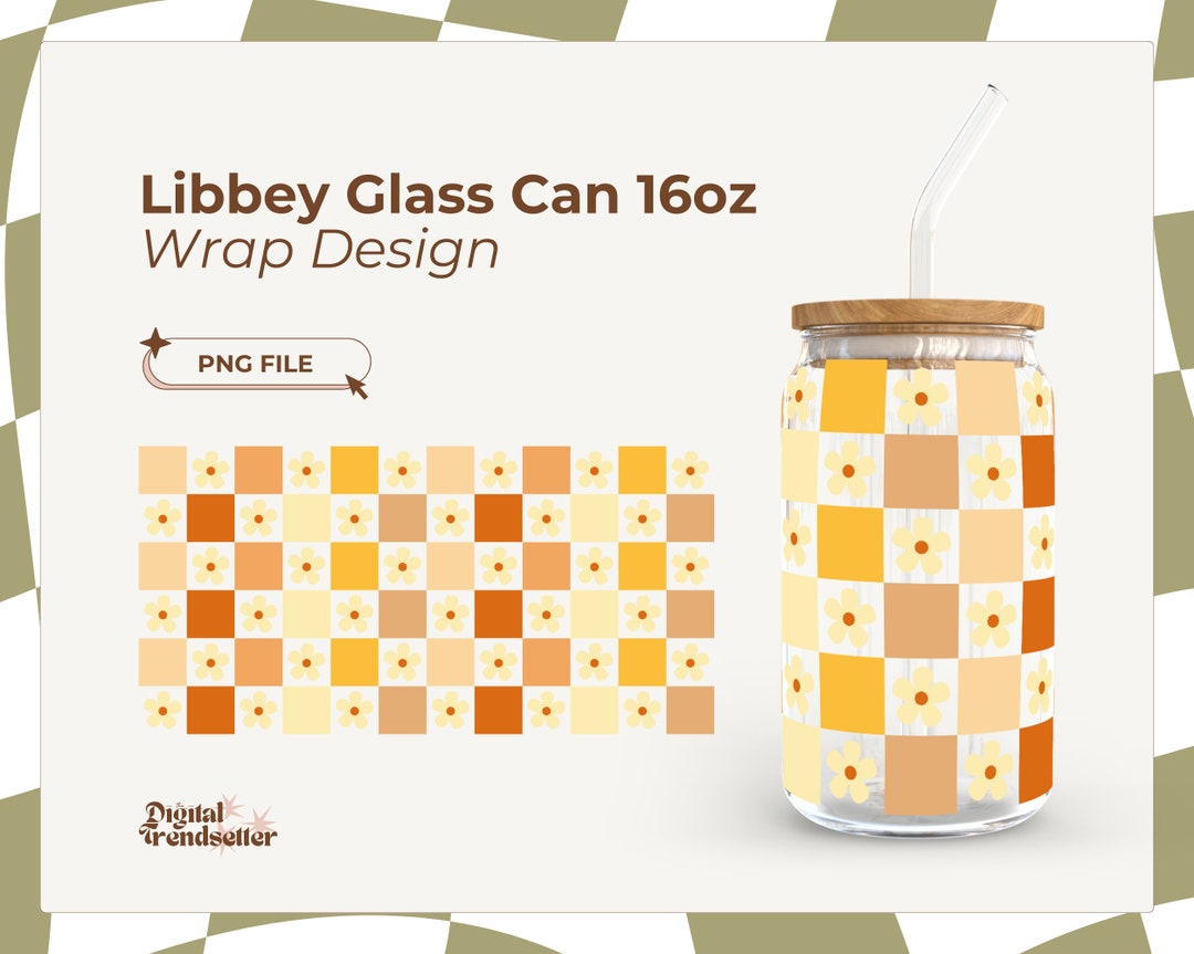 Retro Daisy Png 16 Oz Libbey Glass Cup Wrap Design Daisy Checkered Png ...