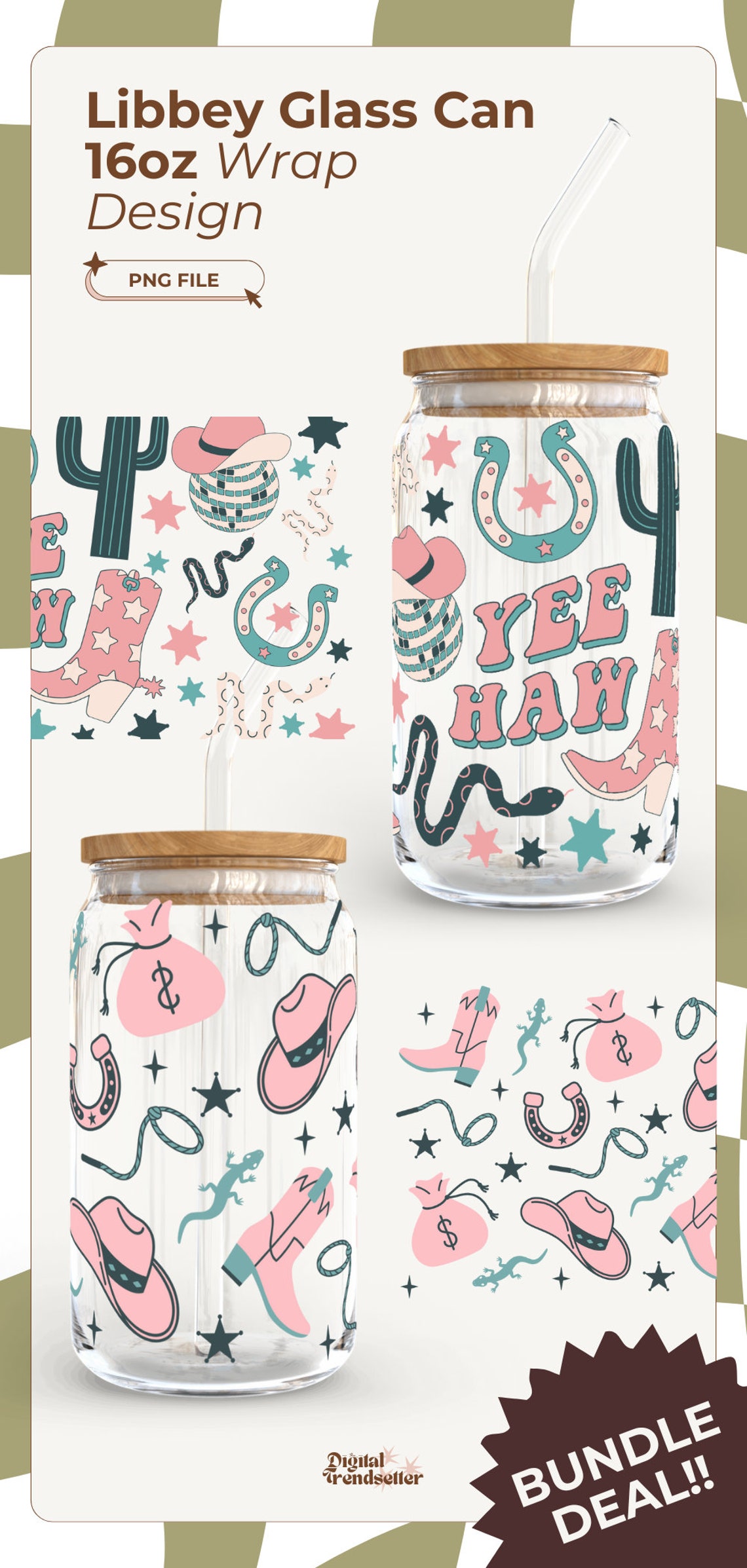 Retro Cowgirl Libbey Glass Wrap Bundle Cowboy Hat and Boots Libbey ...