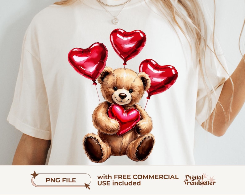 Valentine's Teddy Bear Png Romantic Teddy Bear Sublimation Png Trendy Valentine's Day Heart ...