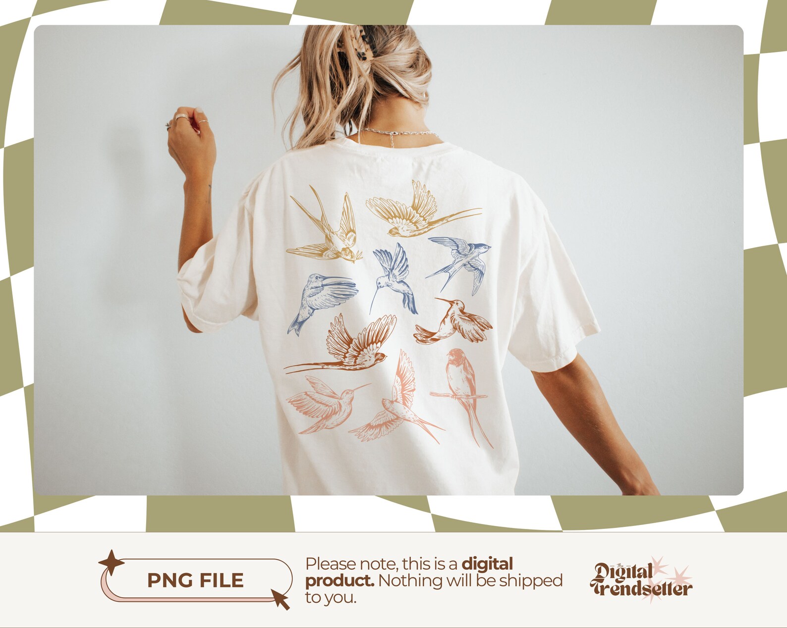 Brown Retro Animal Print T-shirt Png Retro Birds Illustration Shirt ...