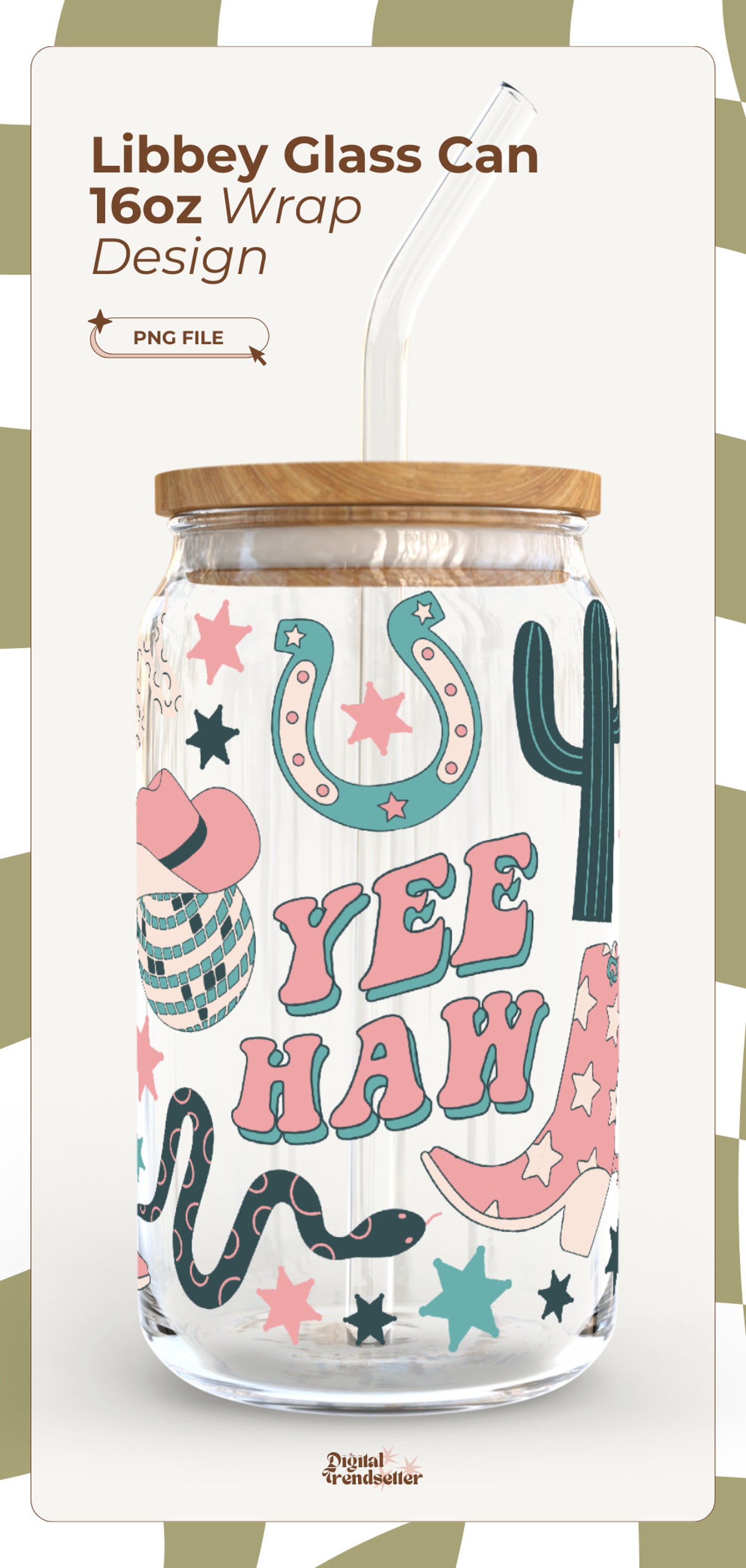 Retro Pastel Cowgirl Libbey Glass Wrap 60s Inspired Wild West Cowboy ...