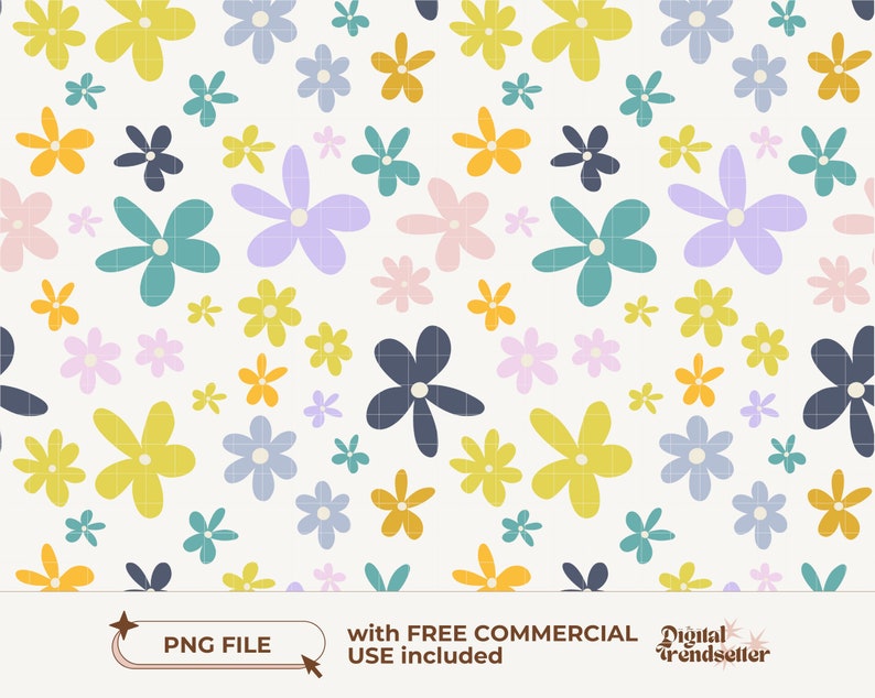 Retro Pastel Flowers Seamless Pattern Png Retro Daisy Flower Trendy Png ...