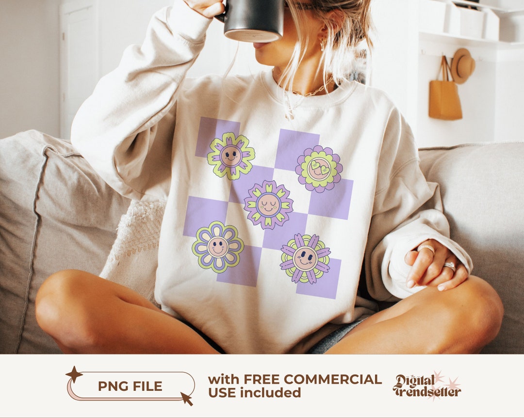 Retro Checkered Daisy Flowers Tshirt Png Design Trendy 60s Inspired ...