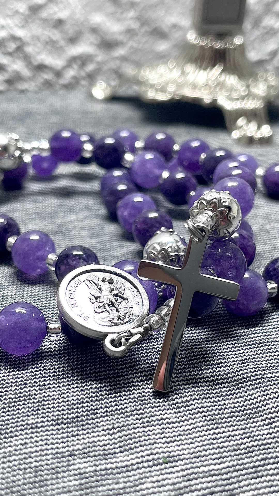 Pater Noster/rosary String Amethyst Gemstone Plated Hematite Gemstone ...