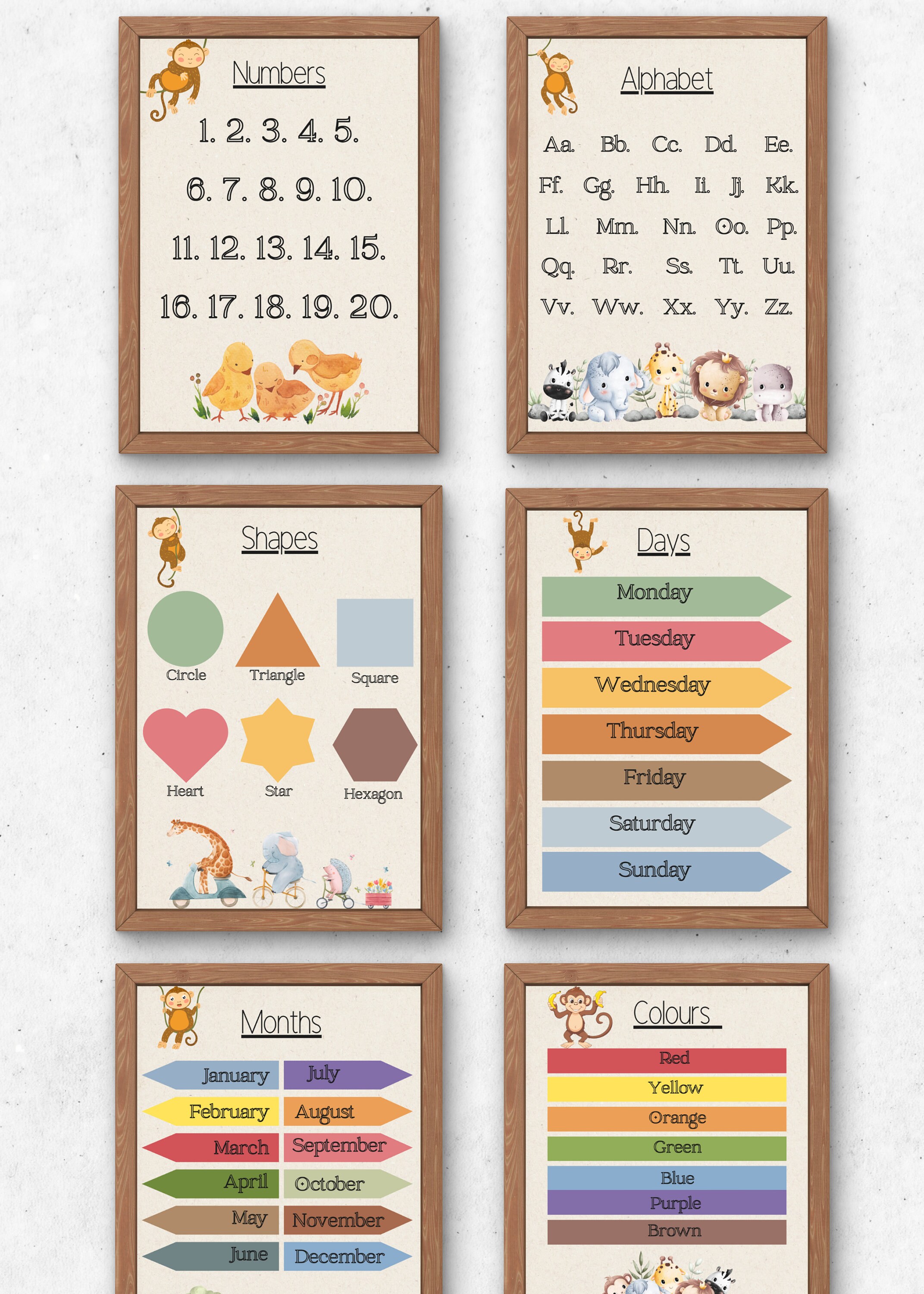Educational Posters, 6 Boho Playroom Wall Art, Montessori Learning ...