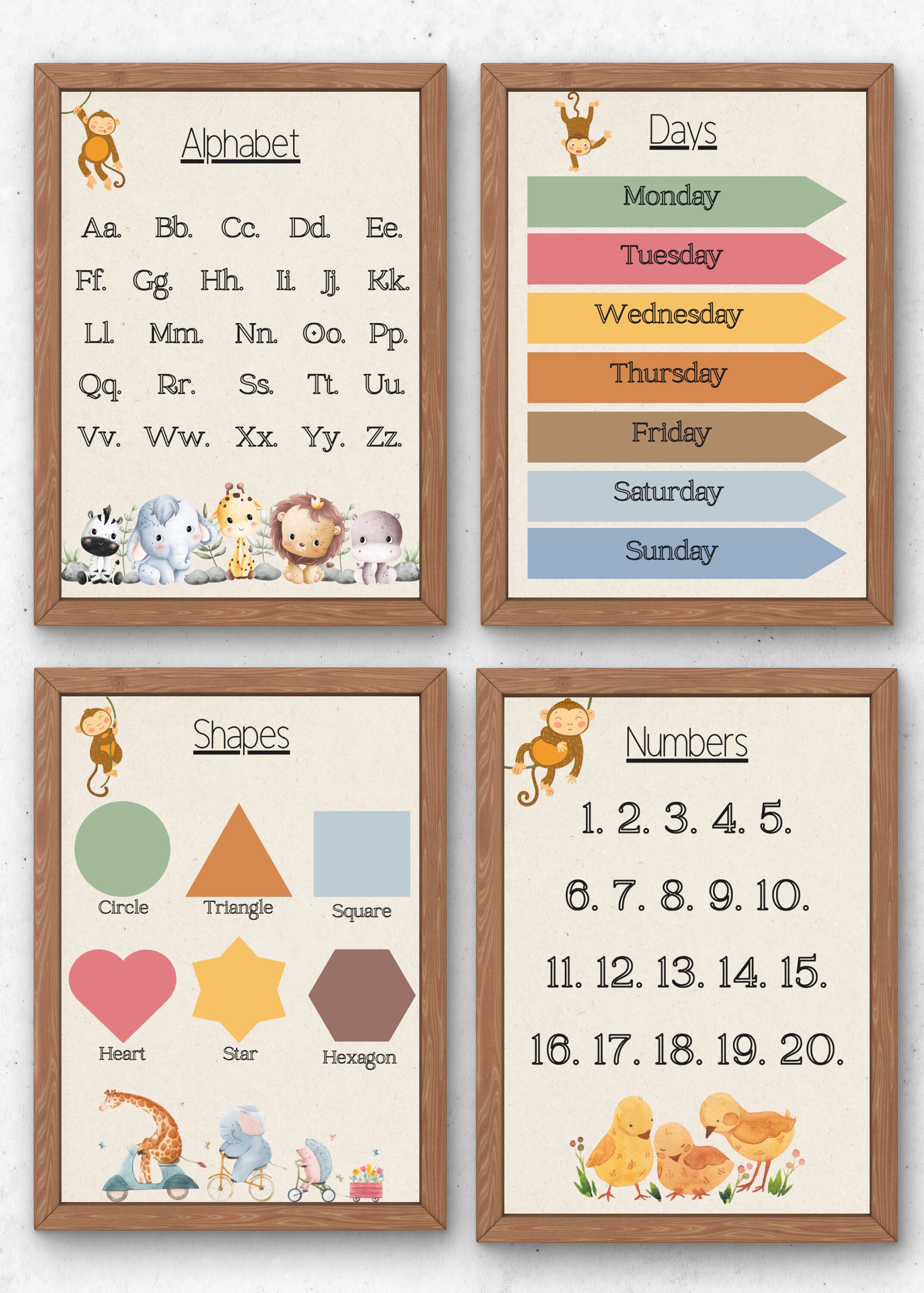 Educational Posters, 6 Boho Playroom Wall Art, Montessori Learning ...