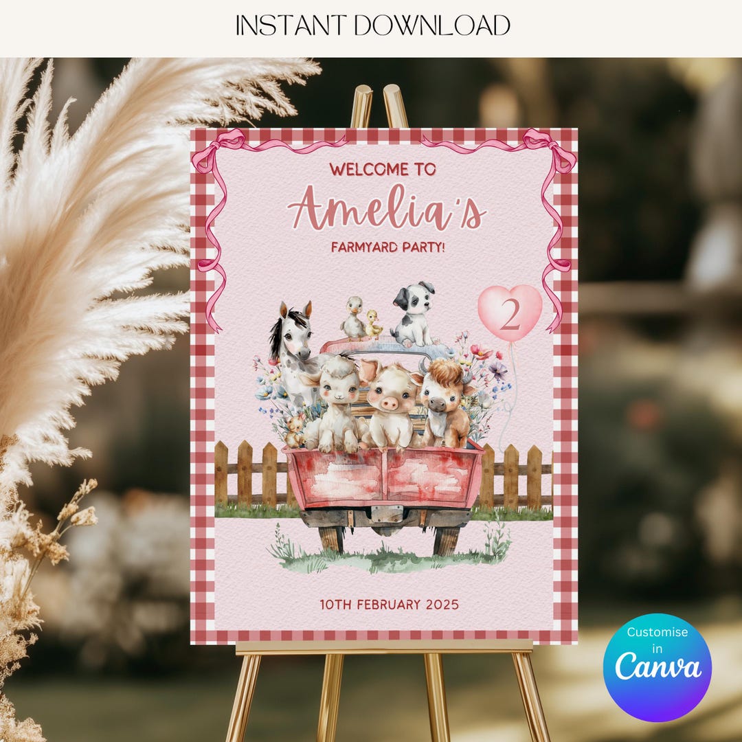 Editable Farm Theme Birthday Party Welcome Sign 18x24 | Farmyard Animal ...