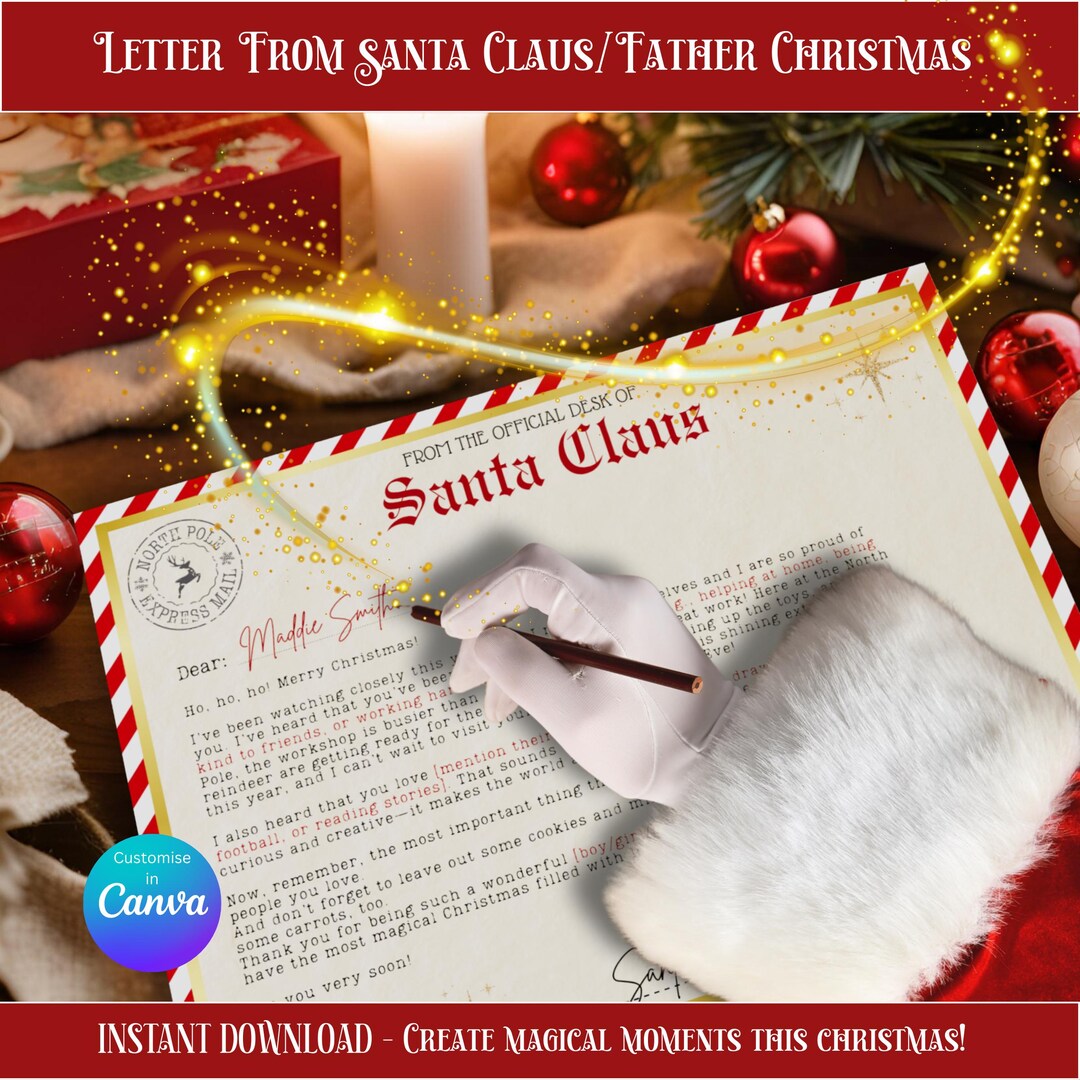 Personalized Letter From Santa Claus Editable Christmas Letter Template ...