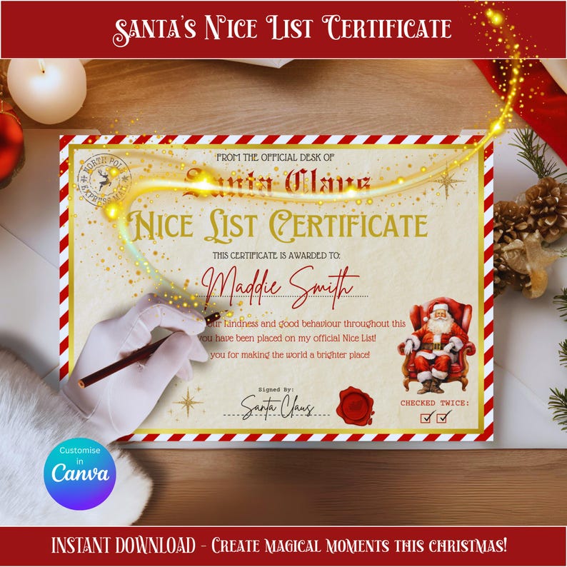 Personalized Nice List Certificate | Santa Claus Christmas Keepsake for ...
