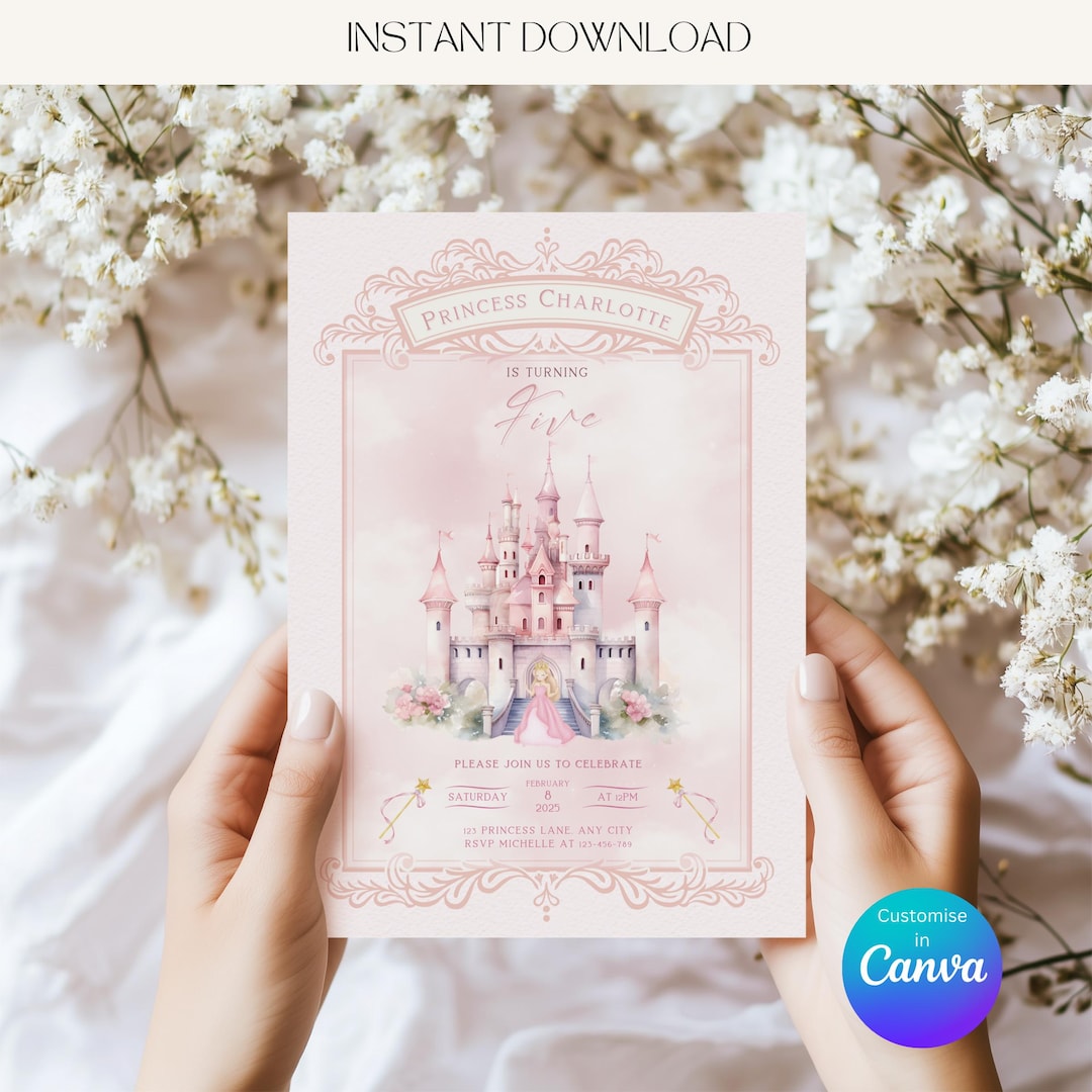 Princess Theme Birthday Party Invitation | Princess Castle Theme Party ...