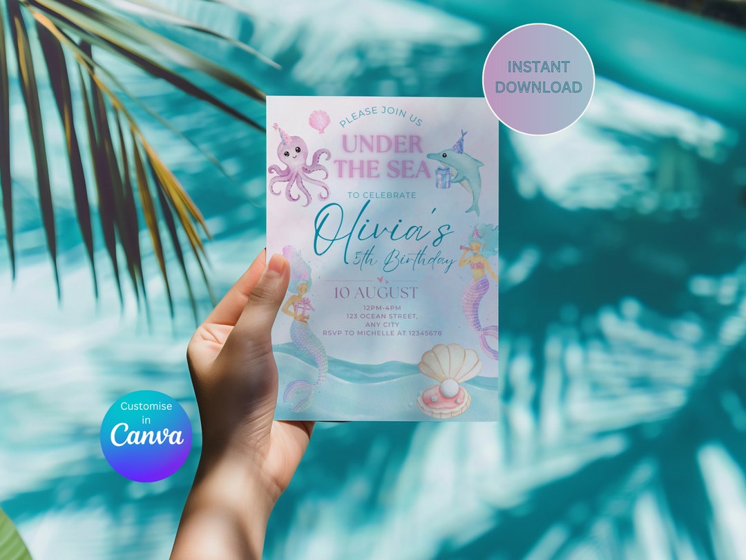 Under the Sea Birthday Invitation for Girls Mermaid Party Invite Ocean ...