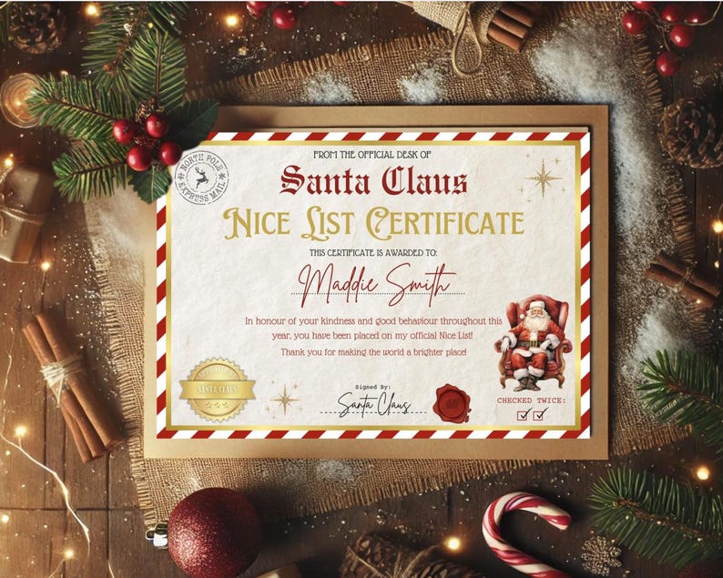Personalized Nice List Certificate | Santa Claus Christmas Keepsake for ...