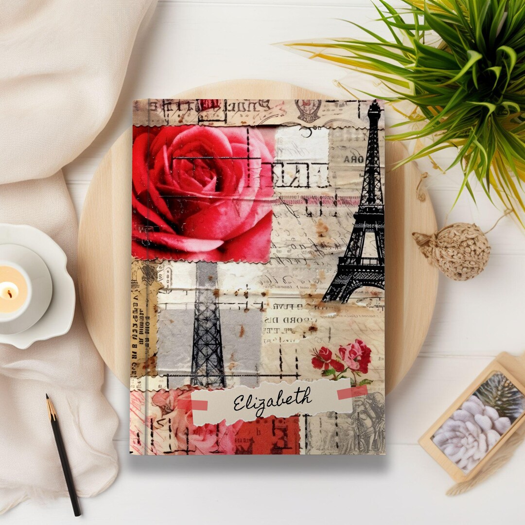 Personalized Floral Eiffel Tower Journal, Vintage Style Notebook, Gift ...