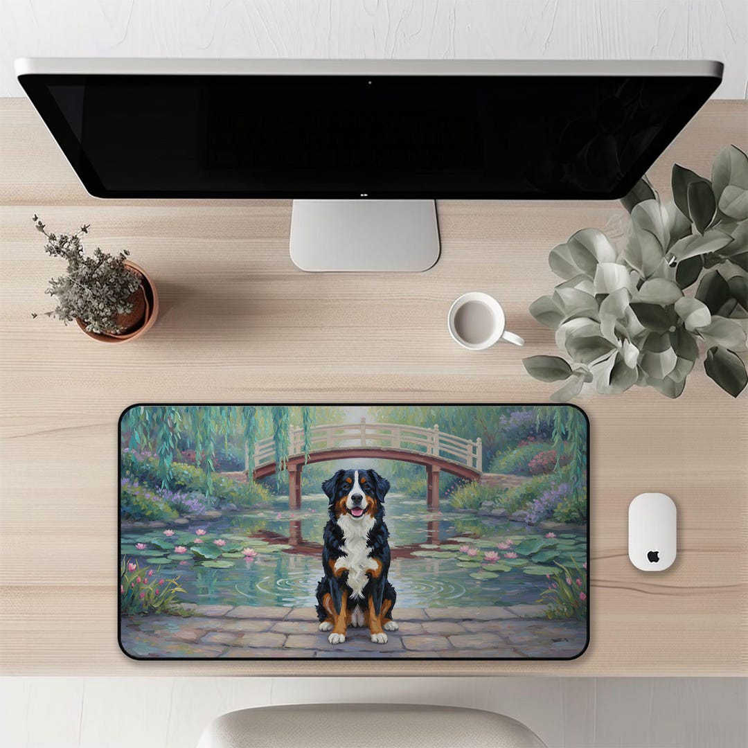 Bernese Mountain Dog by Lily Pond Desk Mat, Monet Inspired Dog Mouse ...