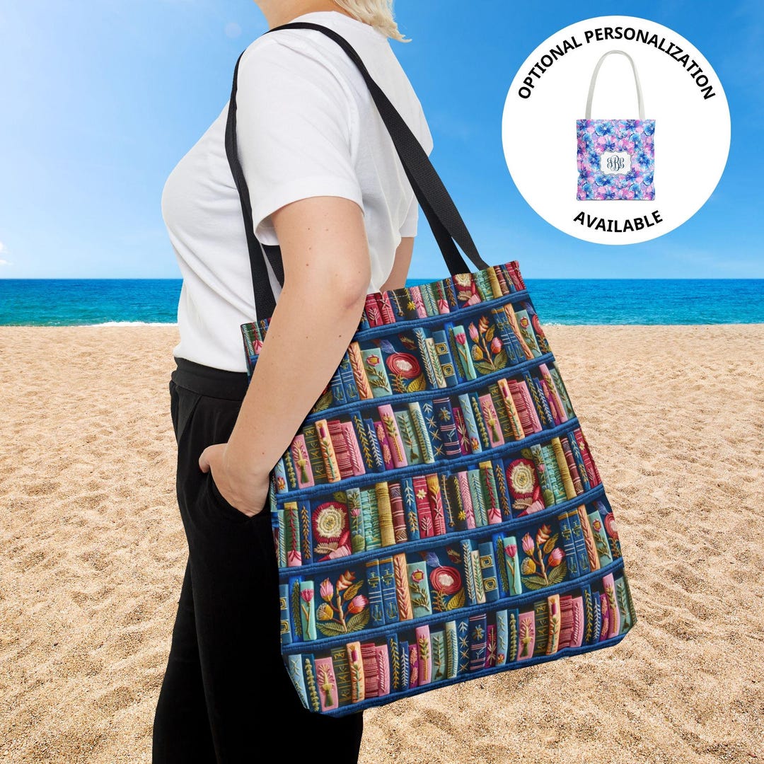 Custom Monogram Colorful Book Shelf Tote Bag, Literary Gift ...
