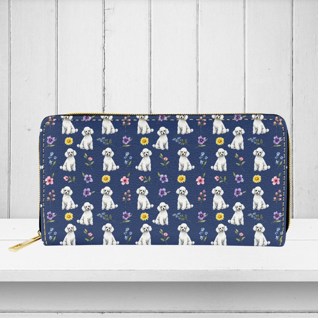 Poodle Dog Navy Blue Floral Zip Around Wallet - Etsy